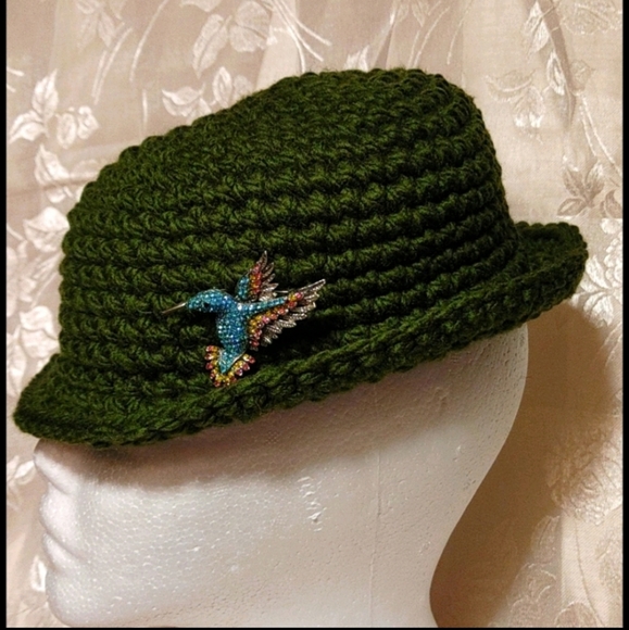 Hand Crafted | Accessories | Handmade Crochet Hummingbird Green Fedora ...